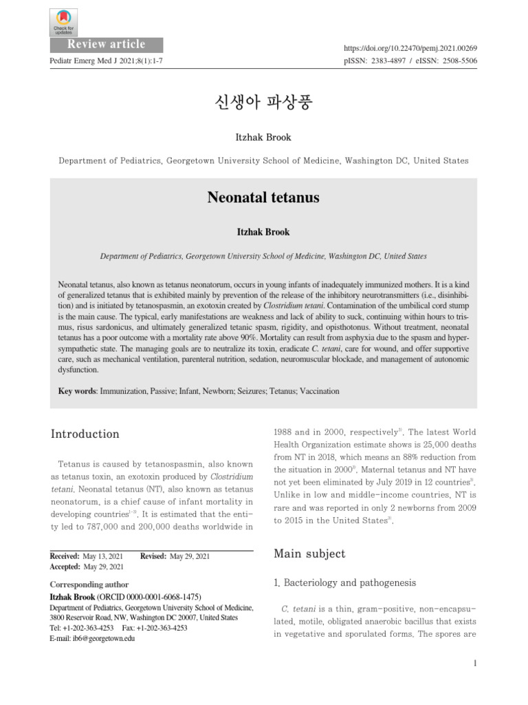 Neonatal Tetanus - Pemj-2021-00269 | PDF