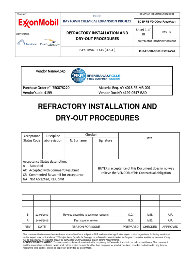 4199-0547-RAD - 01 - Refractory Application and Dry-Out Procedures | PDF