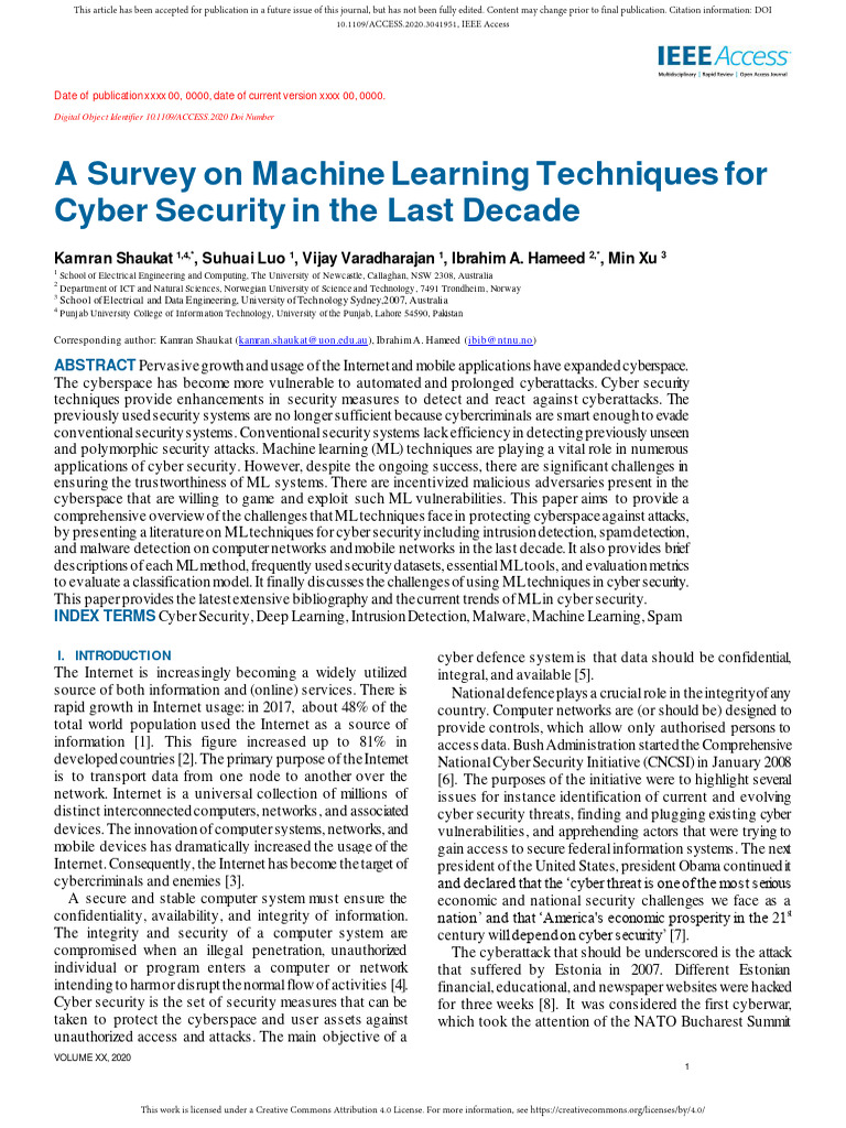 A Survey On Machine Learning Techniques For Cyber Security in The Last ...
