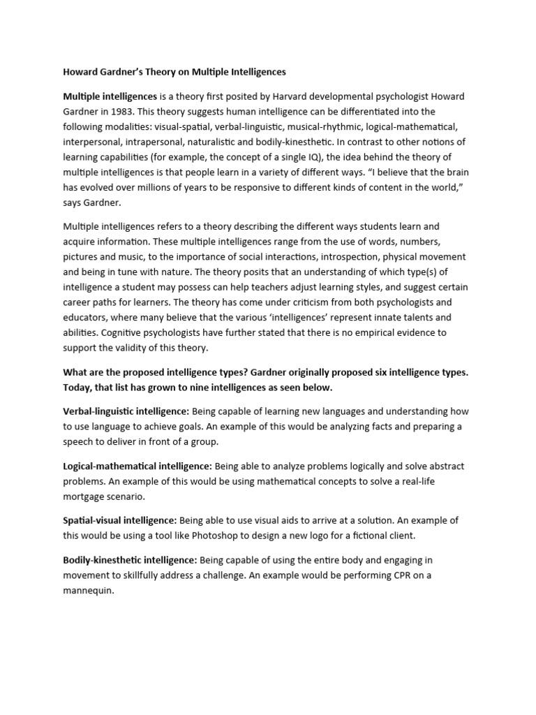 Howard Gardner'-WPS Office | PDF | Intelligence | Cognition