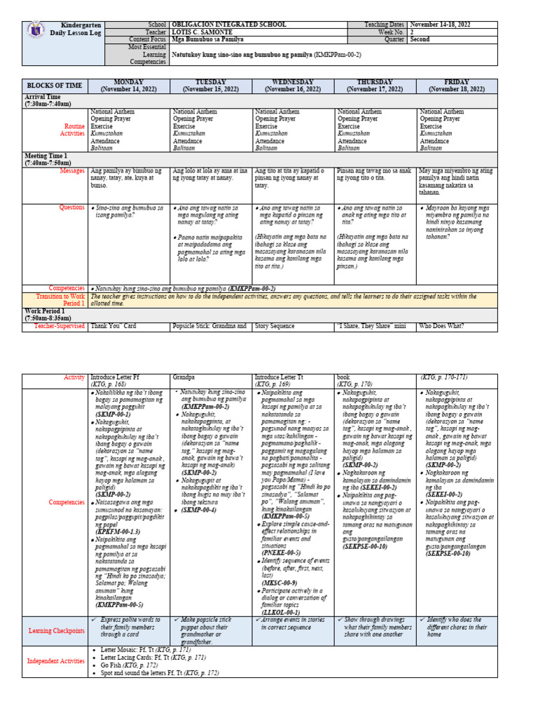 Kindergarten DLL MELC Q2 Week 2 Asf | PDF