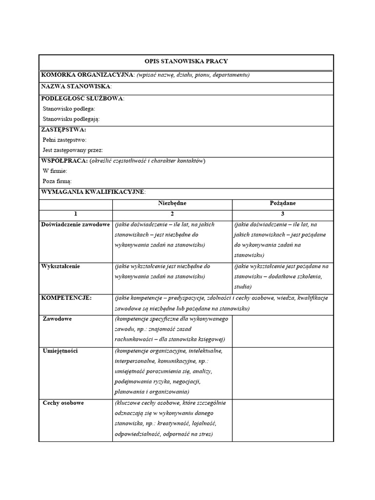 Opis Stanowiska Pracydoc | PDF