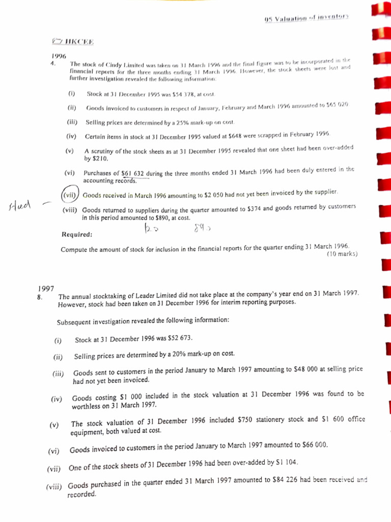 Bafs Exercise Value of Inventory | PDF