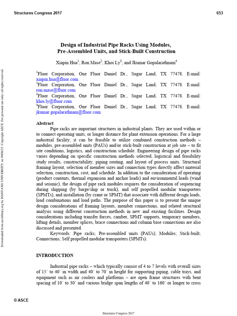 Design of Industrial Pipe Racks Using Modules, Pre-Assembled Units, and ...