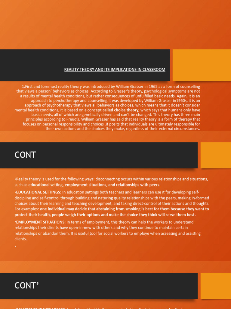 Reality Theory in Classroom Settings | PDF | Psychotherapy | Teachers