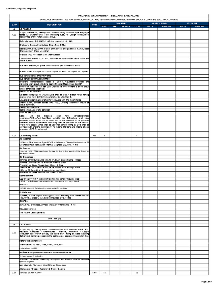 Electrical Works BOQ-R0 - (DCPL) | PDF