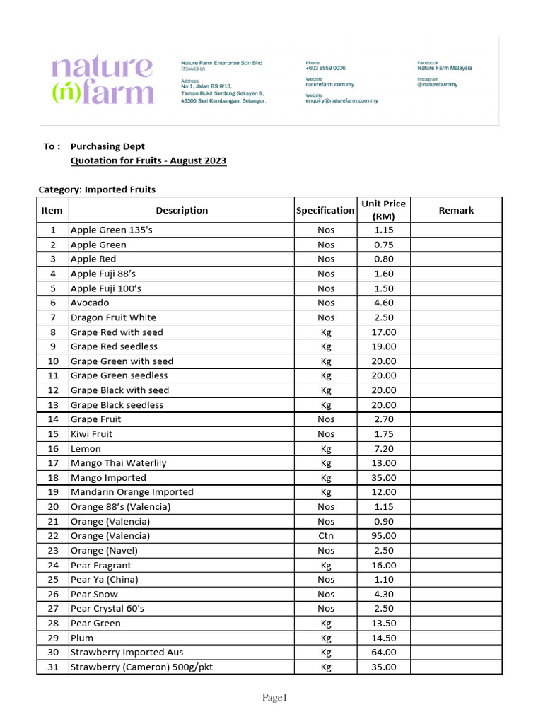 Nature N Farm Fruit | PDF | Orange (Fruit) | Fruit