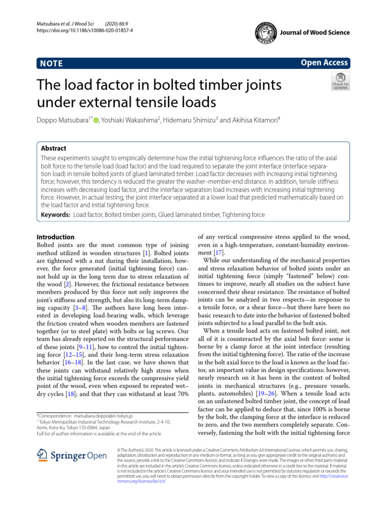 The Load Factor in Bolted Timber Joints Under External Tensile Loads | PDF