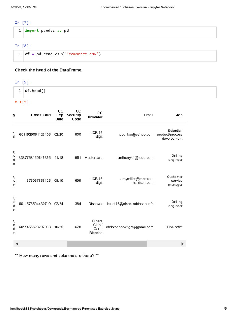 Ecommerce Purchases Exercise Jupyter Notebook Pdf