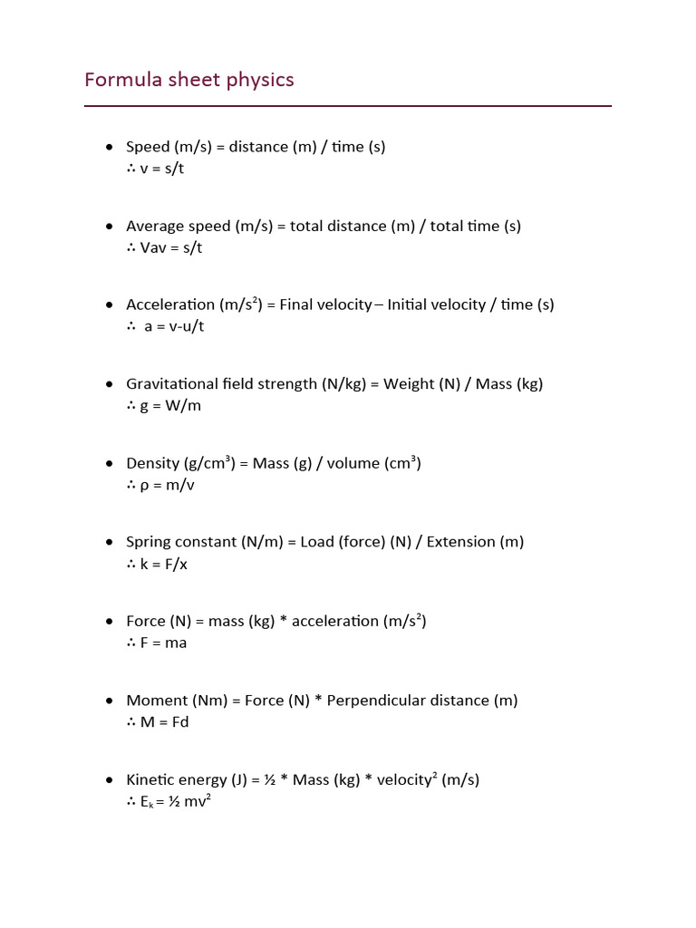 Physics Formulas | Download Free PDF | Force | Mass
