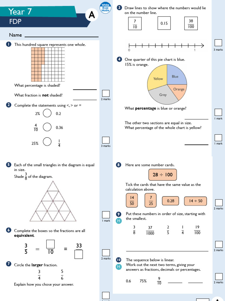 Year 7 - Autumn 5 - FDP Equivalence Mini-Assessment A | PDF ...