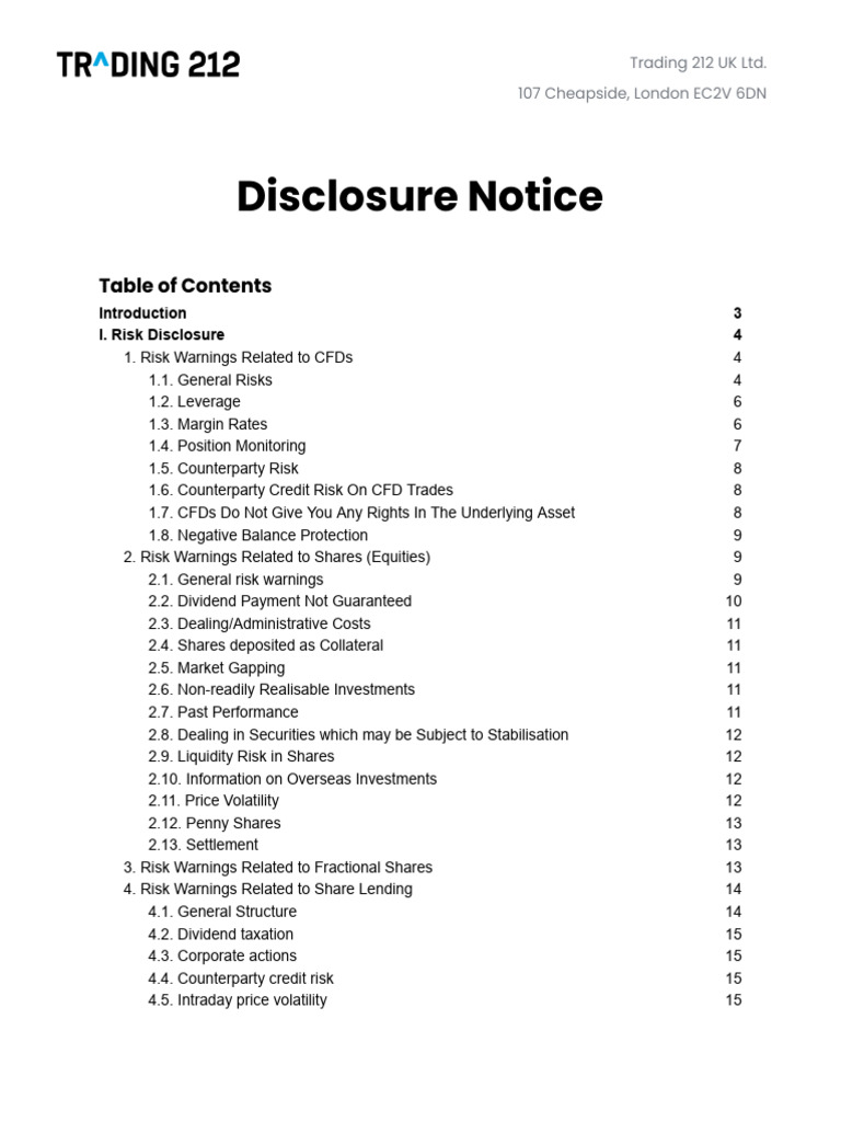 Trading 212 Risk Disclosure Notice | PDF