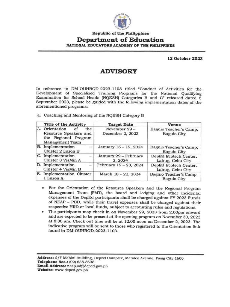 Co Advisory Nqesh Category B C | PDF