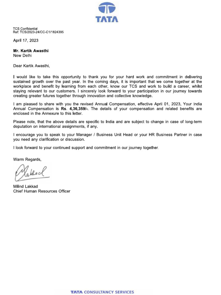 Compensation Letter 2023 | PDF