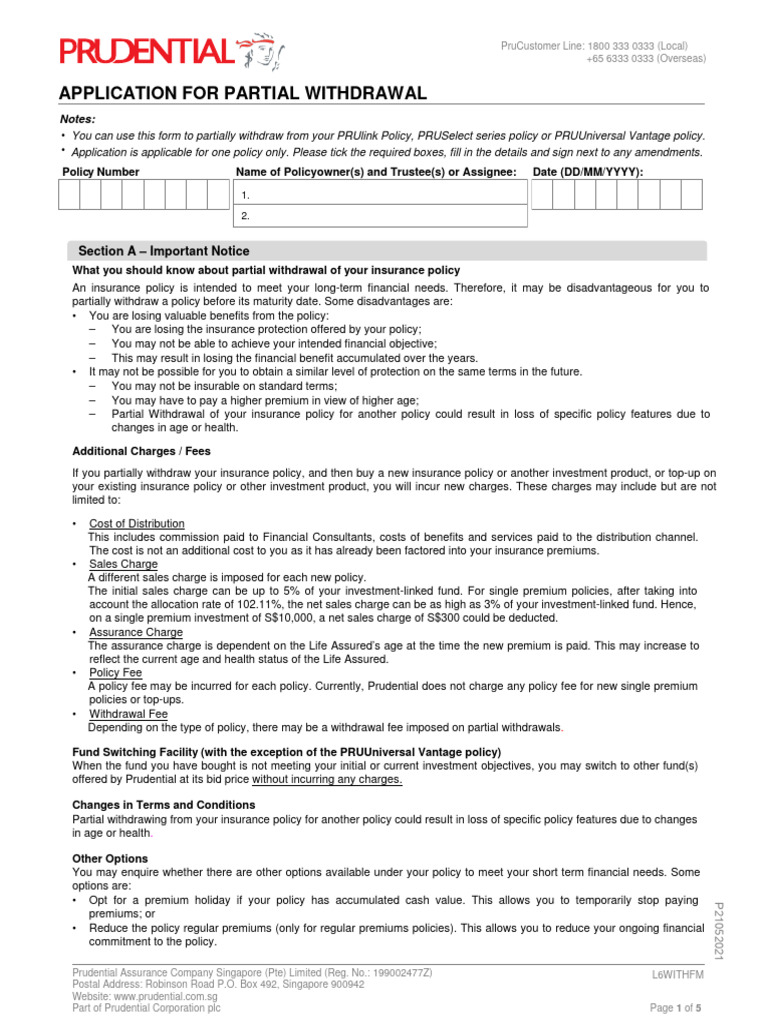 Application For Partial Withdrawal | PDF