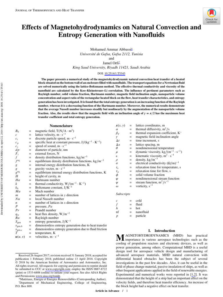 Abbassi 2018 Effects Of Magnetohydrodynamics On Natural Convection And Entropy Generation With