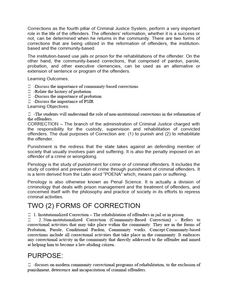 Notes Non-Institutional-Correction | PDF | Probation | Prison