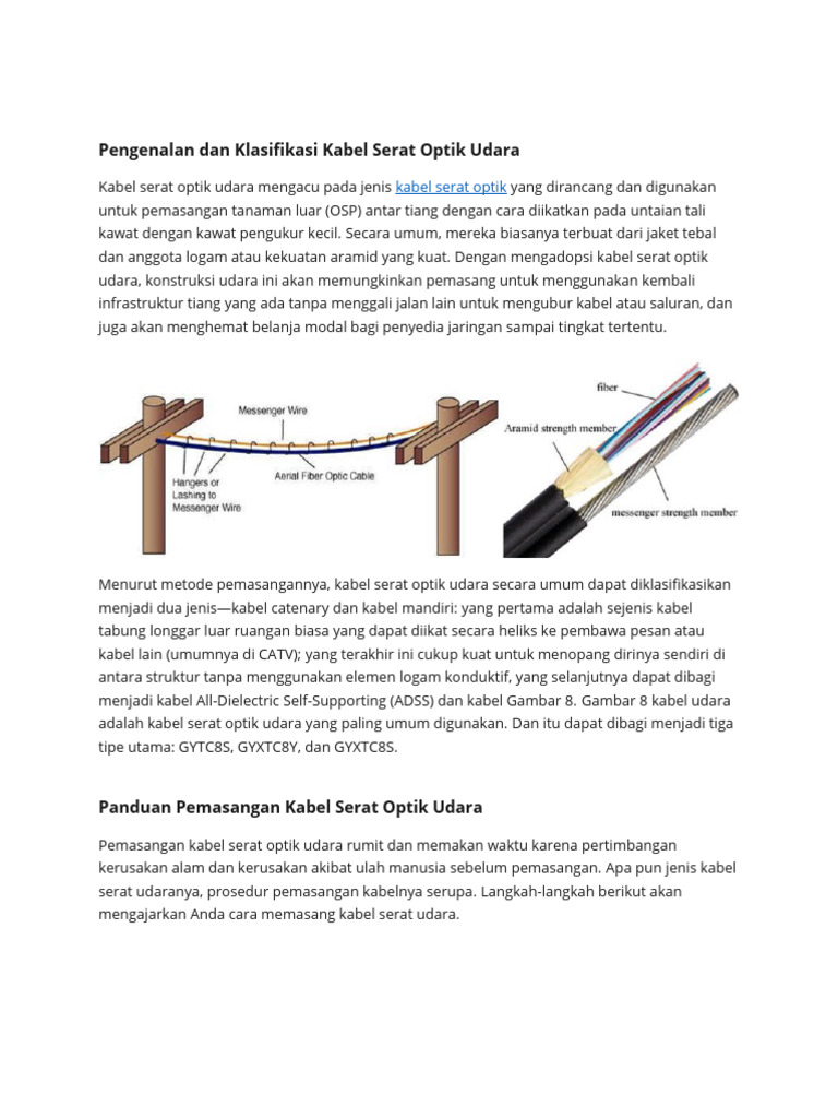 Pengenalan Dan Klasifikasi Kabel Serat Optik Udara | PDF