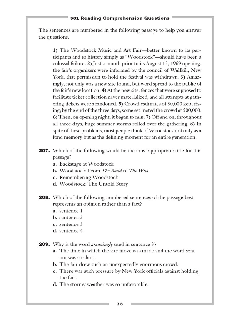501 Reading Comprehension Questions 501 Reading Comprehension Questions ...