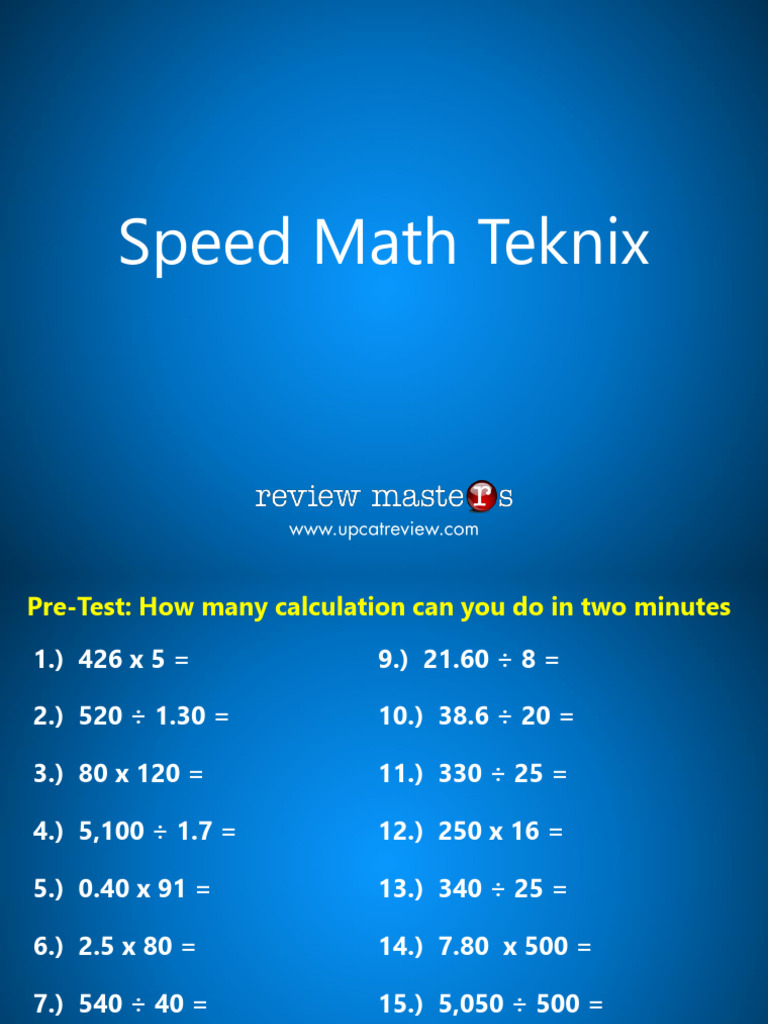 Speed Math Teknix 1 | PDF