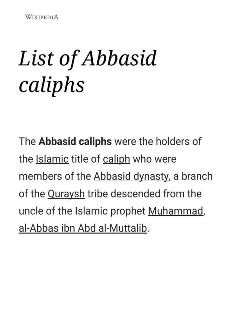 List of Abbasid Caliphs - Wikipedia | PDF | Caliphate | Arabs