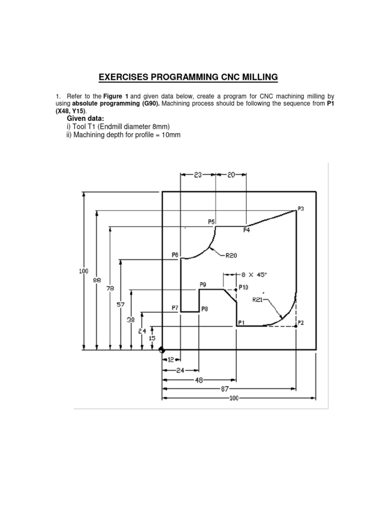 Exercises Programming CNC Milling | PDF Exercises Programming CNC Milling | PDF