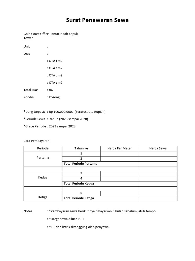 Surat Penawaran Sewa | PDF