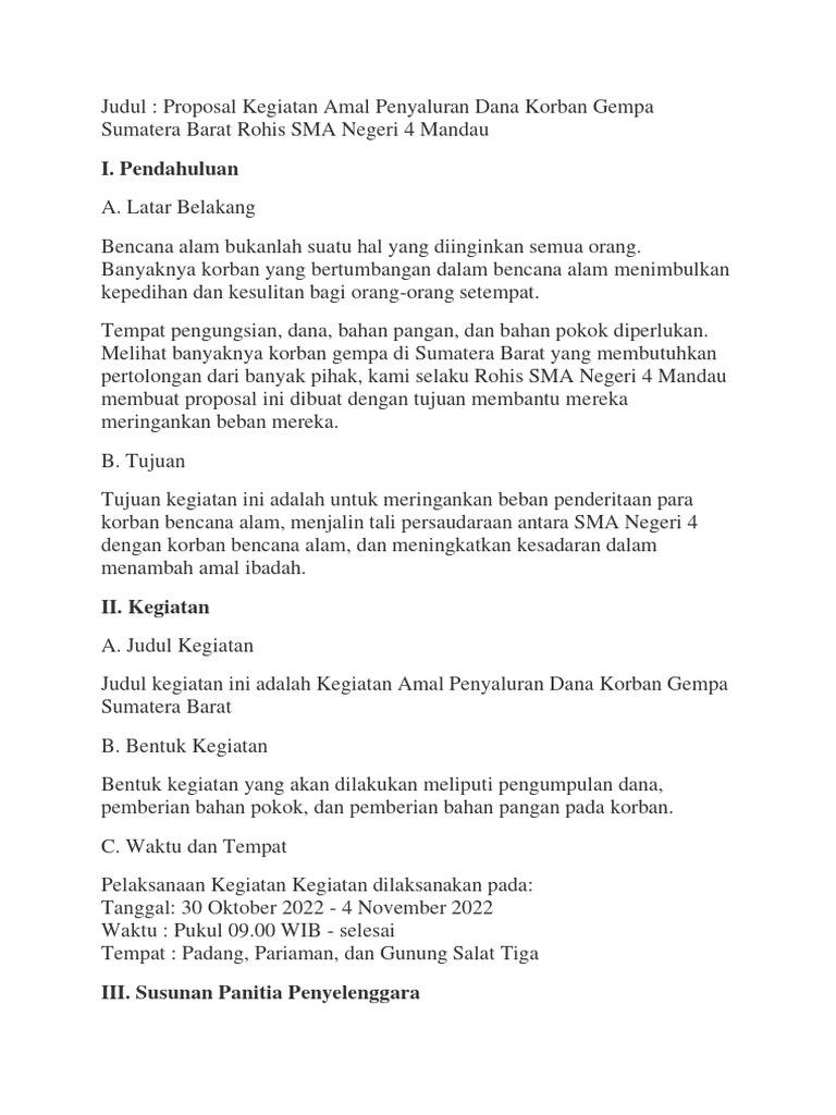 Proposal Amal Rohis SMA 4 Mandau | PDF