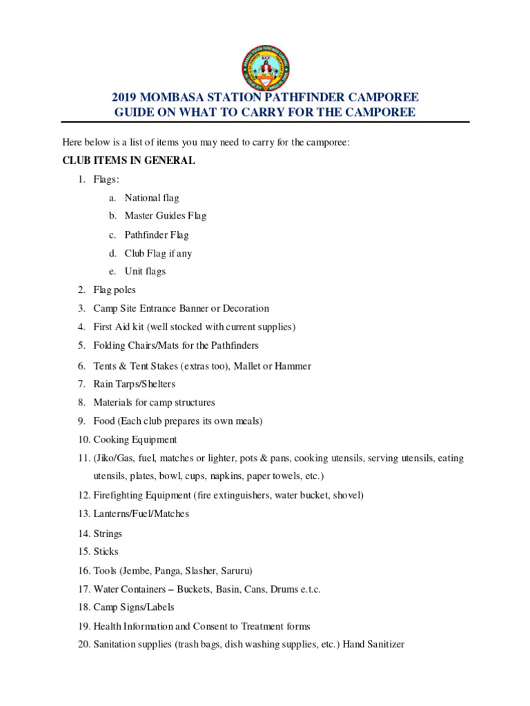 Essential Packing List for 2019 Mombasa Camporee | PDF | Sports ...