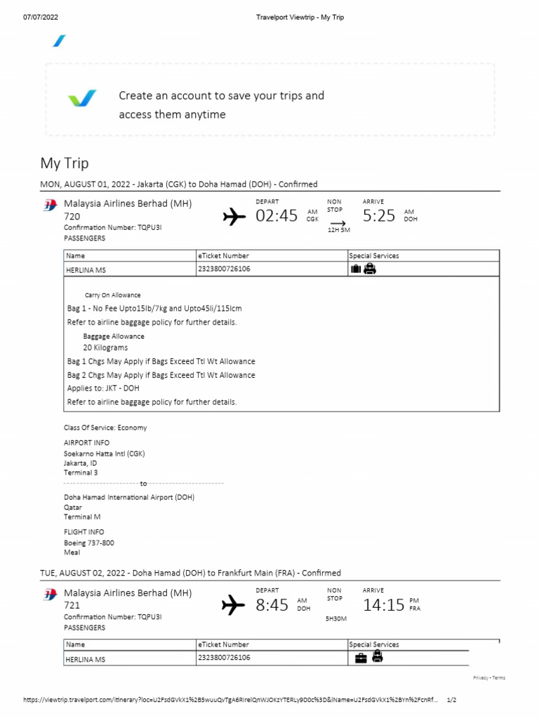 Travelport Viewtrip Itinerary Details | PDF