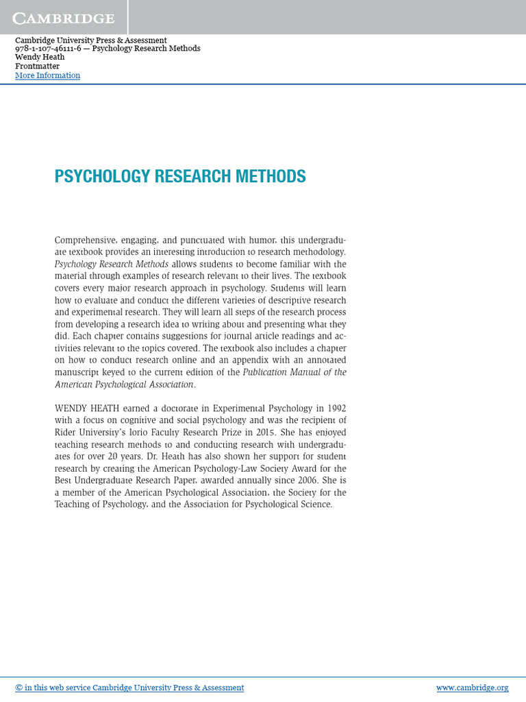 PSYCHOLOGY RESEARCH METHODS - Cambridge University | PDF | Psychology ...