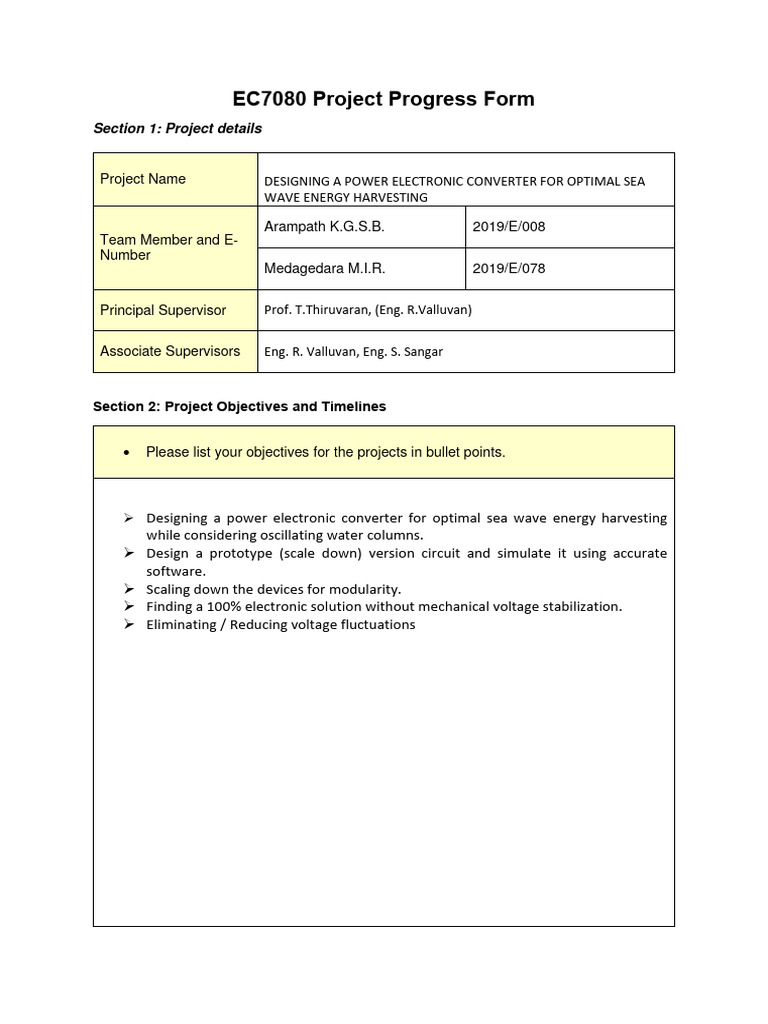 Project Progress Form Final - 231006 - 121201 | PDF | Power Electronics ...