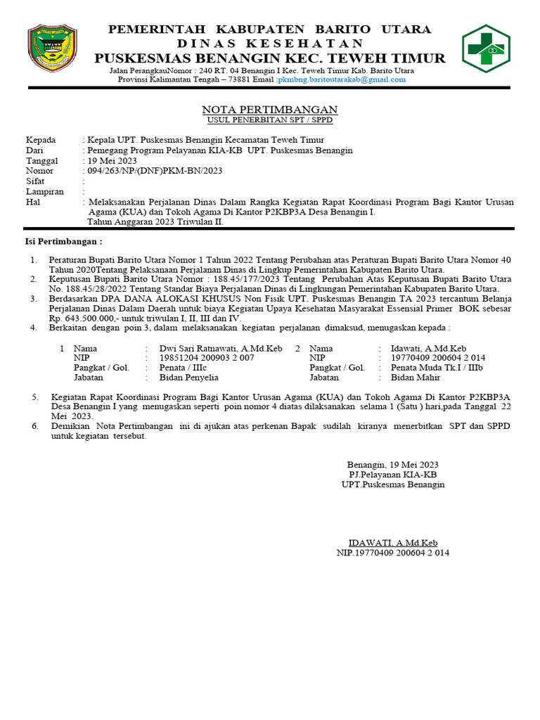 Nota Pertimbangan Perjalanan Dinas Kesehatan | PDF