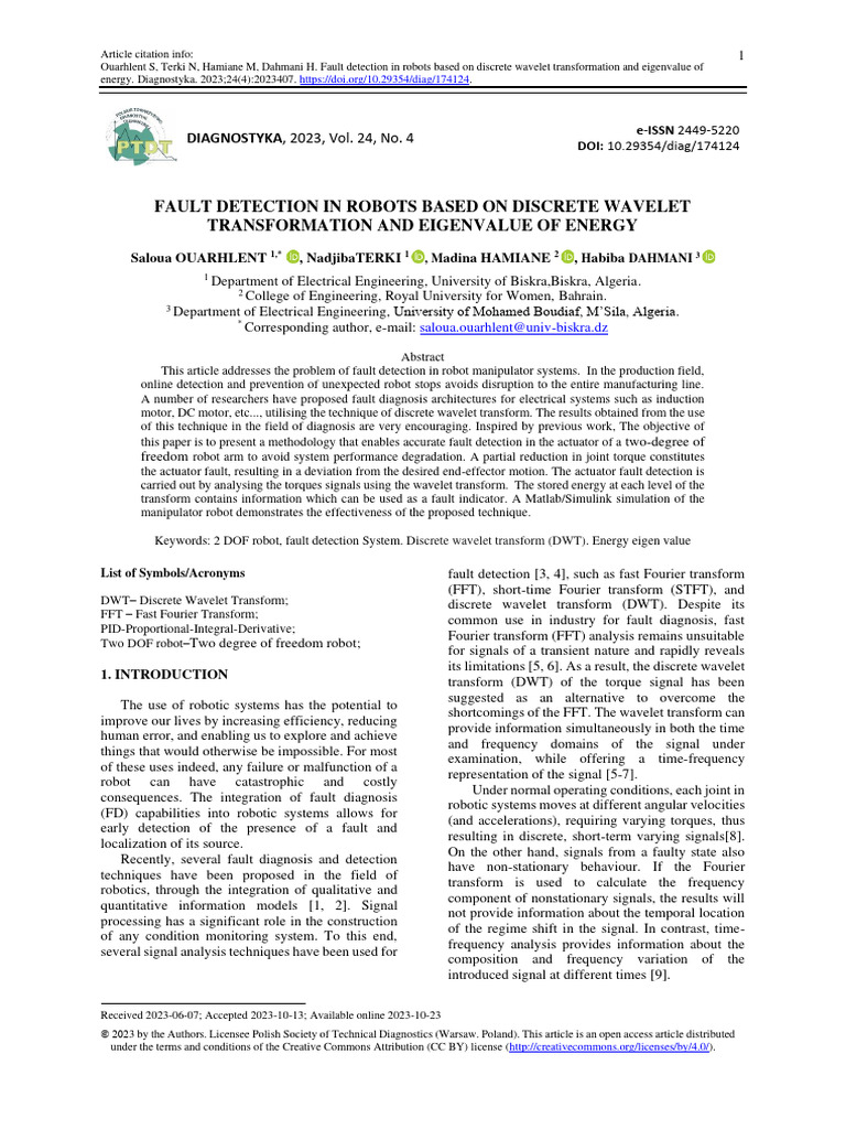 Fault Detection In Robots Based On Discrete Wavele 2 Pdf Wavelet