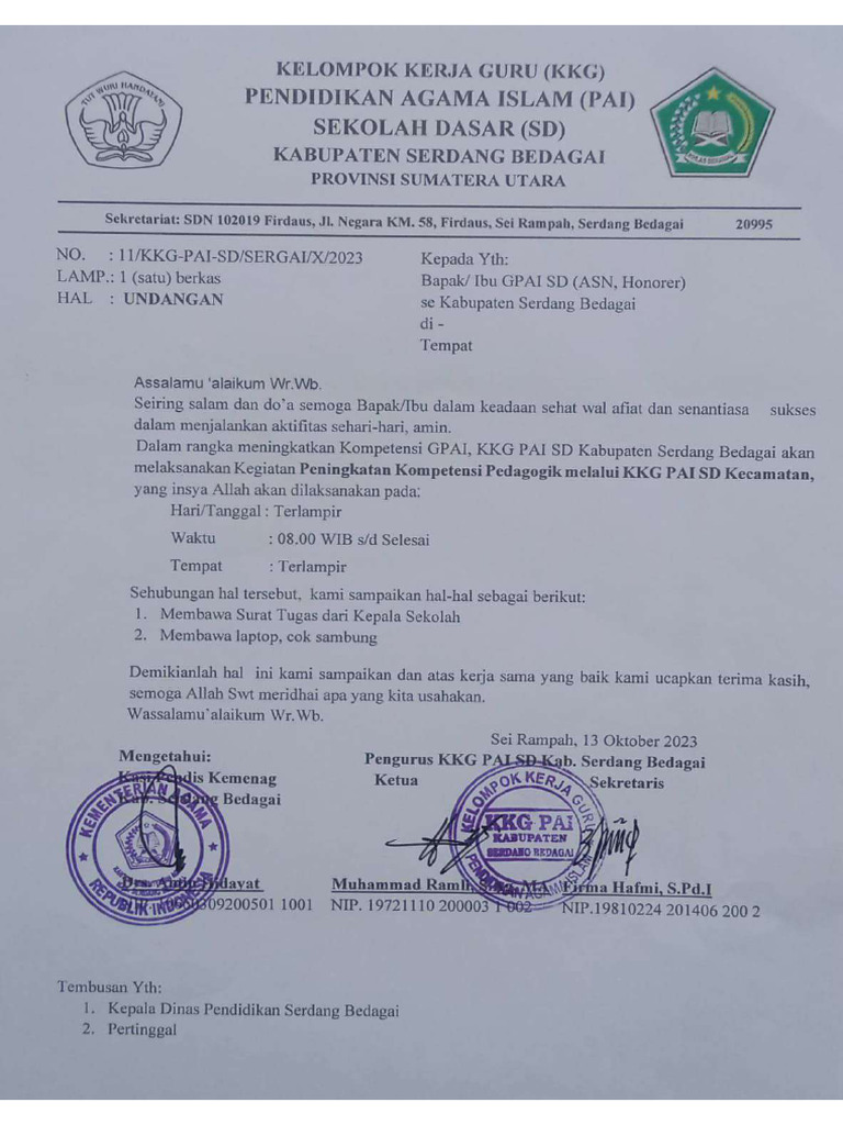 Surat Undangan KKG Pai 2023 | PDF