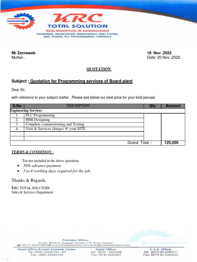 Chip Board Plant Programming Quotation | PDF