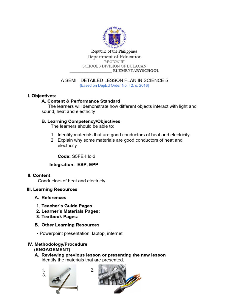 Cot Lesson Plan Quarter 3 Week 2 | PDF | Electrical Conductor | Electricity