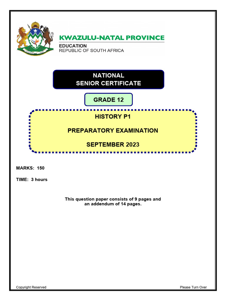 HISTORY P1 SEPTEMBER 2023 GRADE 12 QP New | PDF