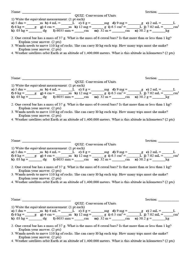 Quiz Conversion of Units | PDF | Satellite | Astronautics