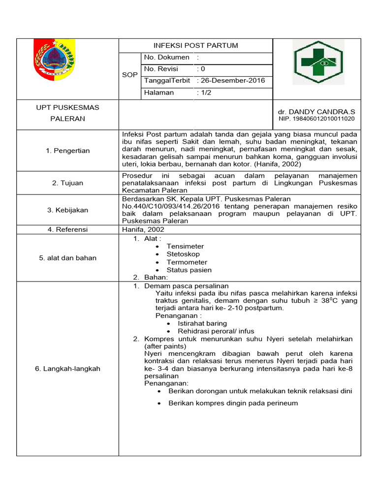 Sop Infeksi Post Partum | PDF