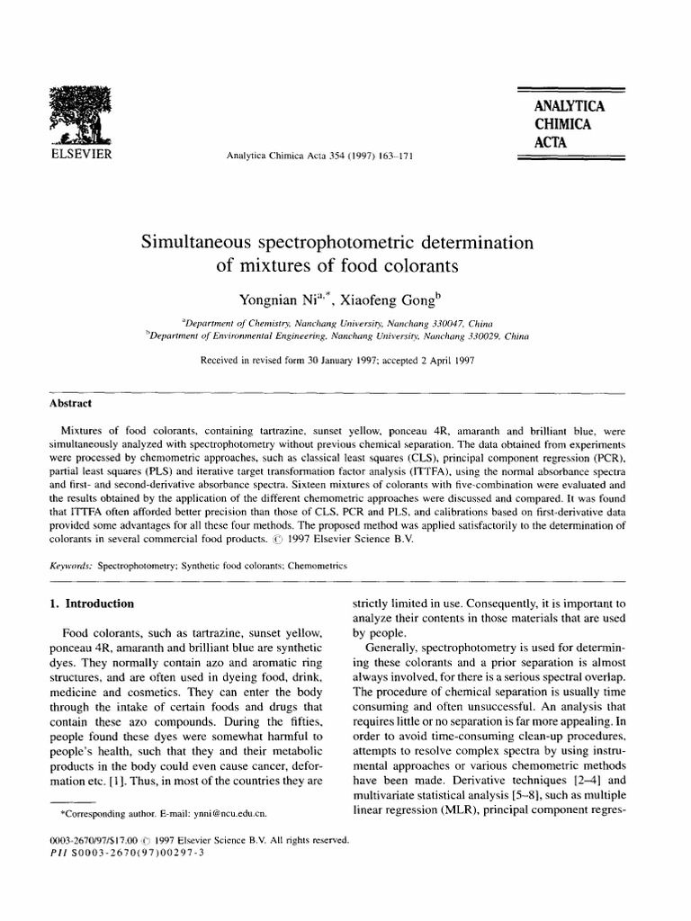 1997-Simultaneous Spectrophotometric Determination of Mixtures of Food ...
