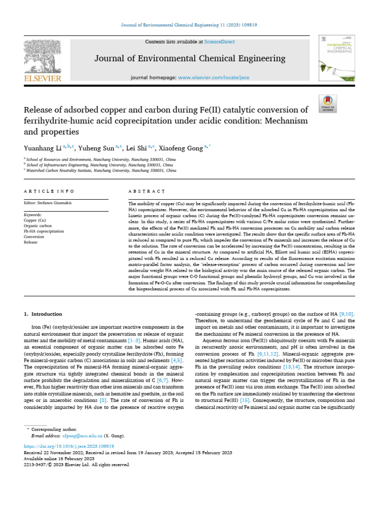 Copper Release in Acidic Conditions | PDF | Iron | Adsorption