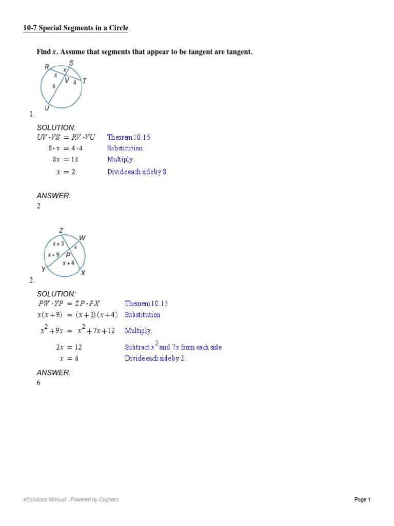 10-7 Special Segments in A Circle | PDF | Circle | Trigonometric Functions