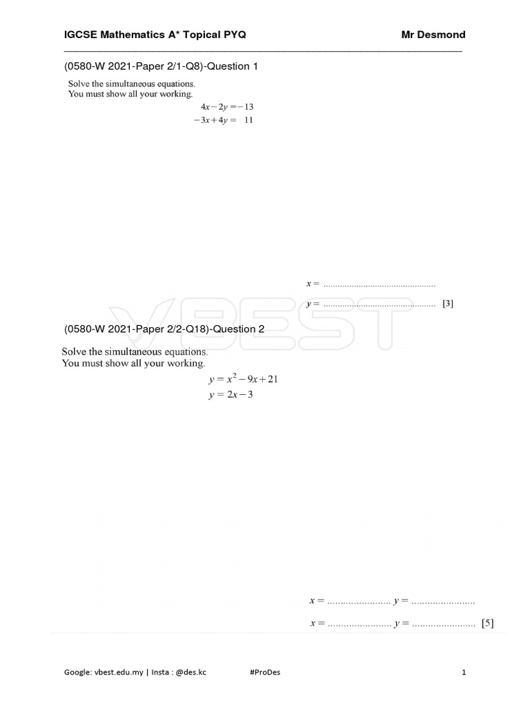 Igcse Maths Simultaneous Equations p24 | PDF | Mathematics | Science