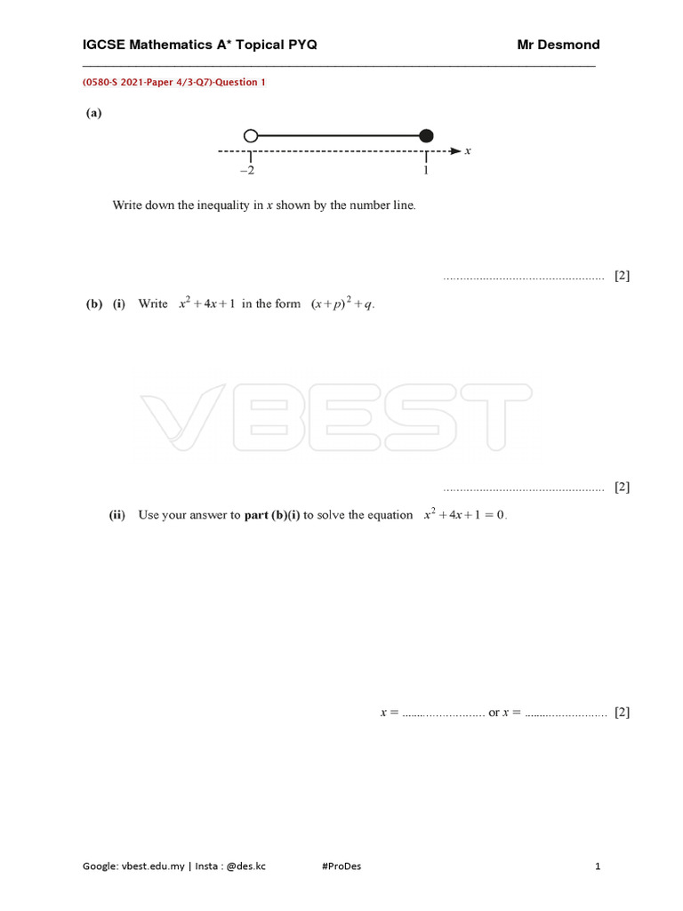 IGCSE Maths Quadratic Equation p4 | PDF | Mathematics | Science