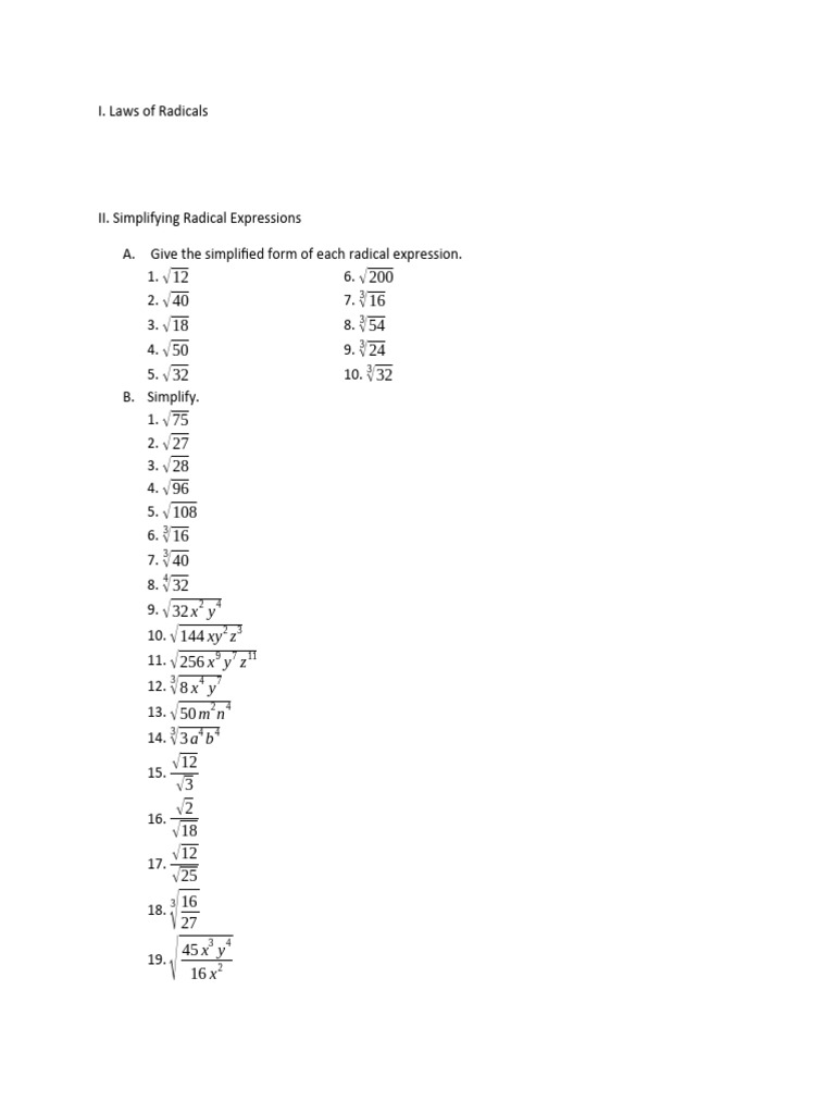 Simplifying Radical Expressions Guide | PDF