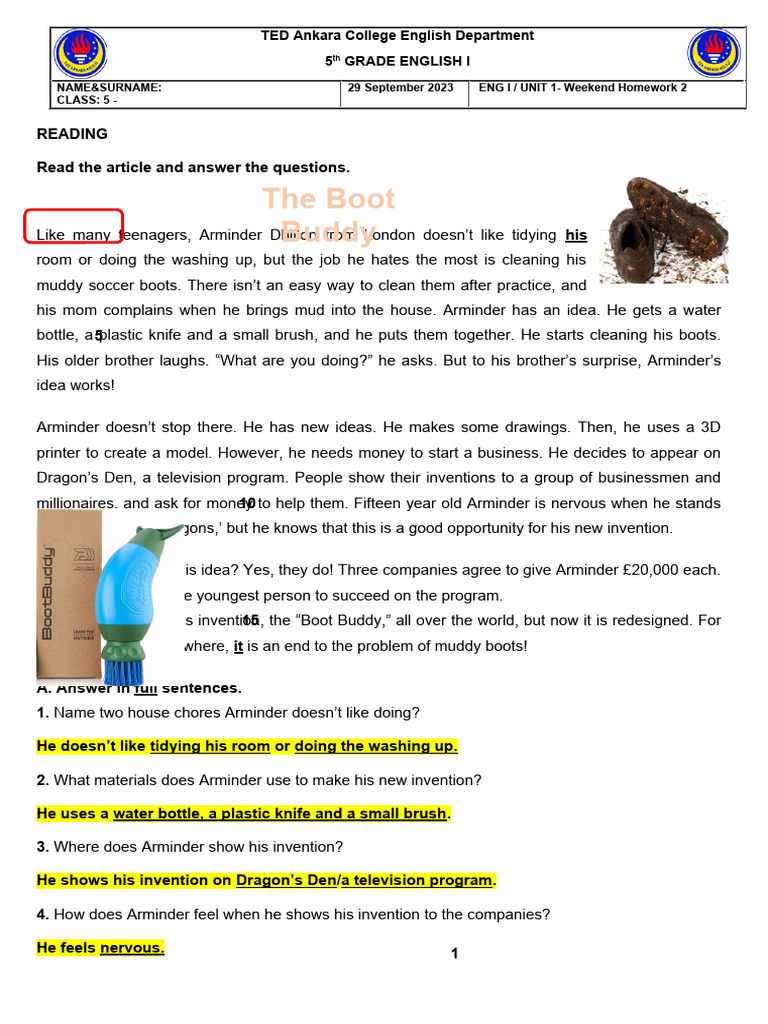 Eng 1 Weekend HW 2 Answer Key | PDF Eng 1 Weekend HW 2 Answer Key | PDF