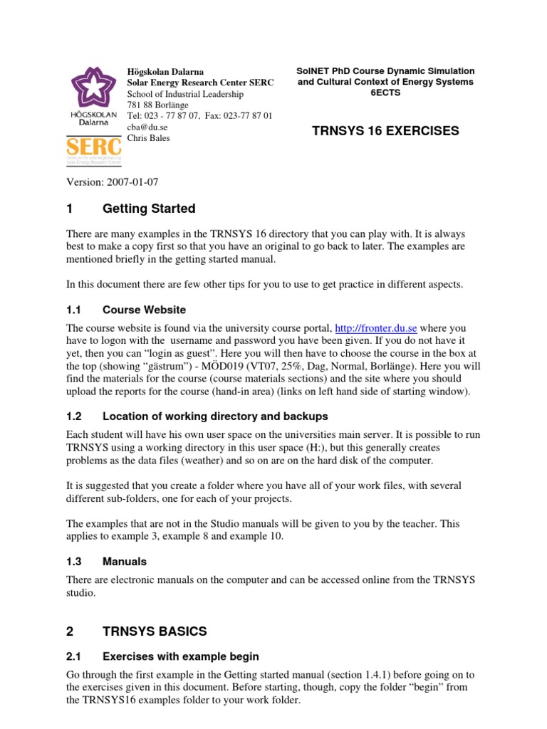 Instruction Trnsys 16 Exercises 2007 | PDF | Microsoft Excel ... Instruction Trnsys 16 Exercises 2007 | PDF | Microsoft Excel ...