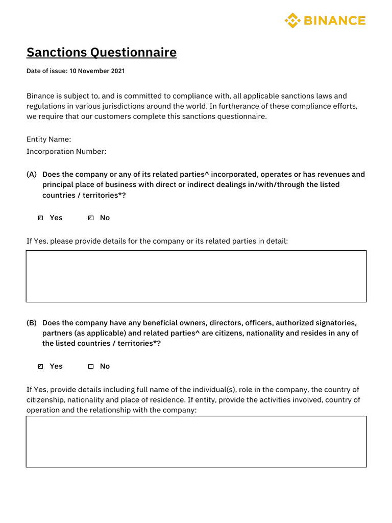 Sanctions Questionnaire: Date of Issue: 10 November 2021 | PDF | Global ...