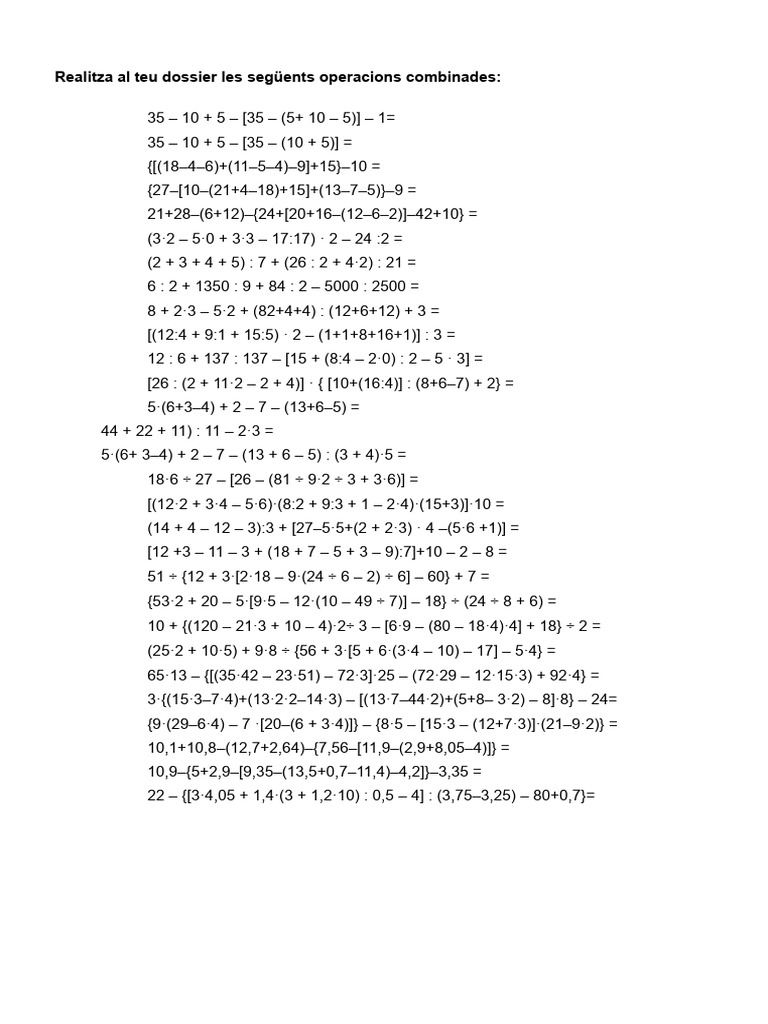 Exercicis D'operacions Combinades | PDF